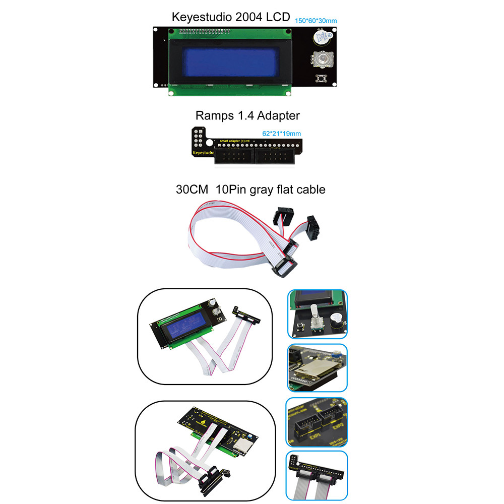 Free shipping !New! Keyestudio RAMPS1.4 2004 LCD Display Controller Panel Board for Arduino 3D ...