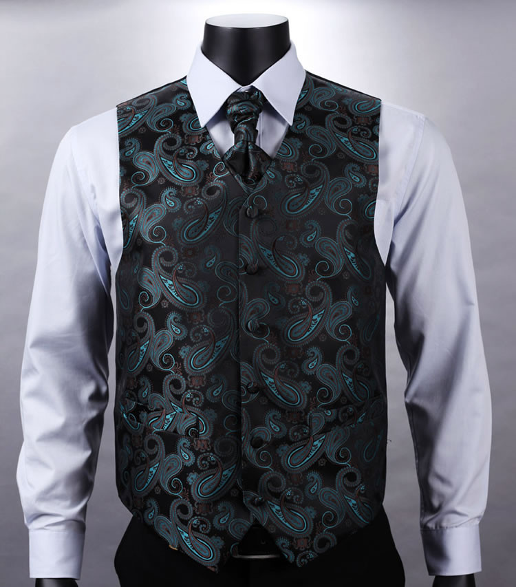 2021 Wholesale Ve11 Green Black Paisley Top Design Wedding Men 100 Silk