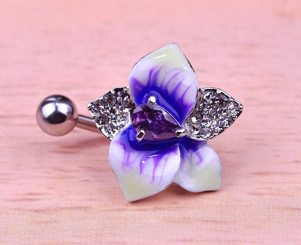 Enamel Esmalte Violetta Zircon Flowers Navel Piercing Gold Belly Button Rings Sex Body Jewelry