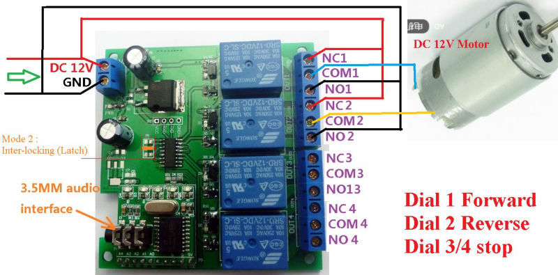 12V 4通道音频解码继电器 DTMF 点动 自锁 互锁 延时智能家居开关-阿里巴巴